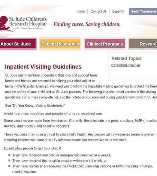 St. Jude Inpatient Visiting Guidelines - VAXOPEDIA